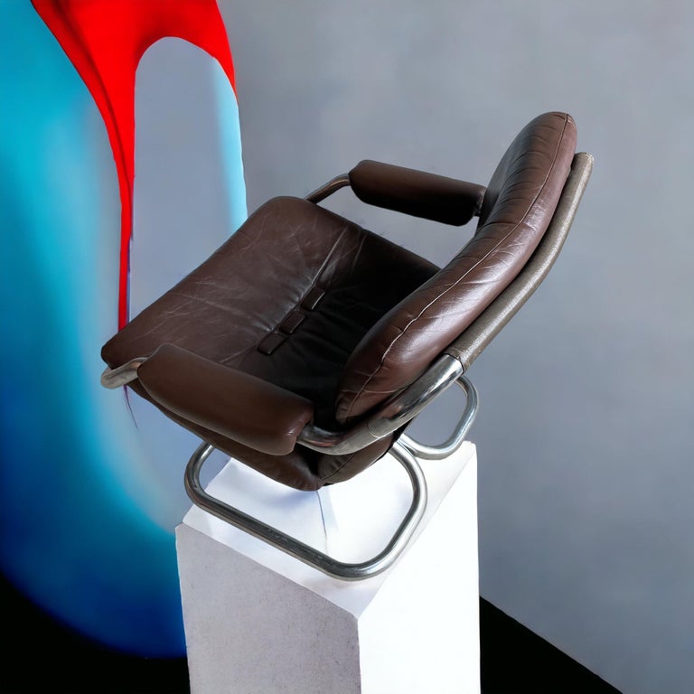 Danish Tubular Steel Lounge Chair For Sale at 1stDibs