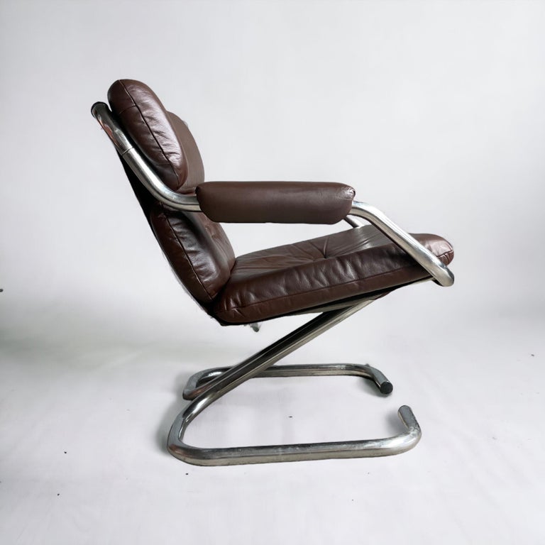 Danish Tubular Steel Lounge Chair For Sale at 1stDibs