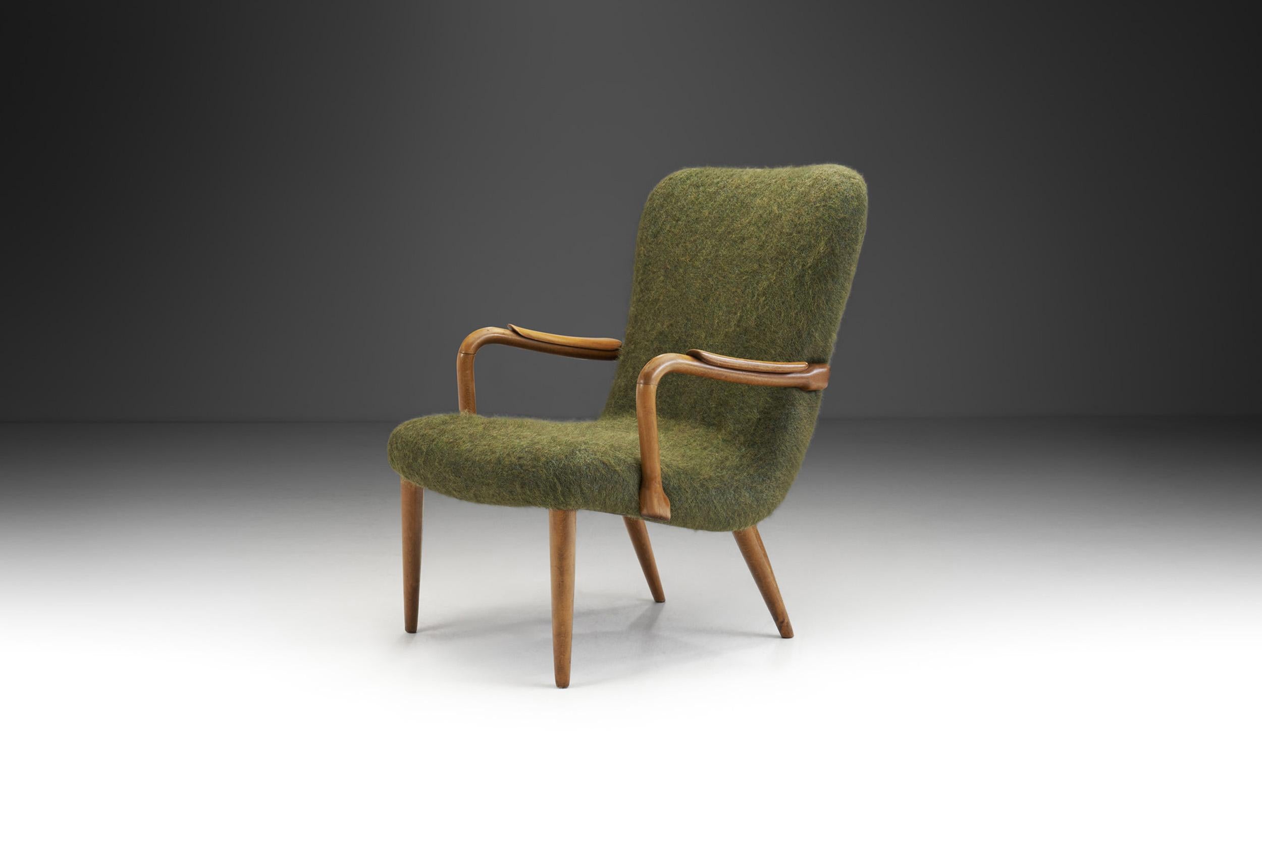 Danish Upholstered Easy Chair with Stained Beech Frame, Denmark, 1950s ...