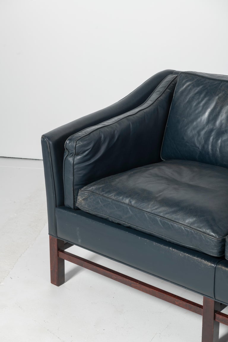Danish Vintage Blue Leather Sofa at 1stDibs