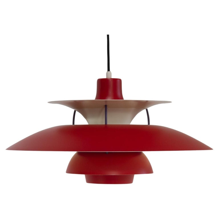Danish Vintage Red Ceiling Pendant PH5 by Poul Henningsen, 1960s For ...
