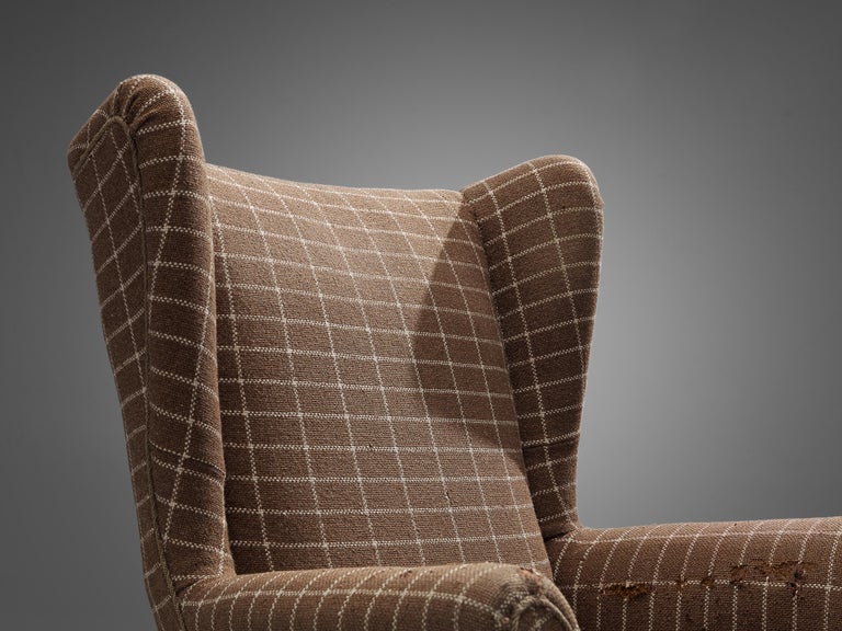 Danish Wingback Chair in Brown Checkered Upholstery at 1stDibs ...