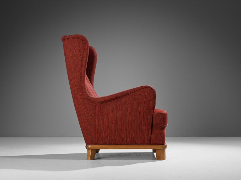 Danish Wingback Chair in Red Upholstery For Sale at 1stDibs
