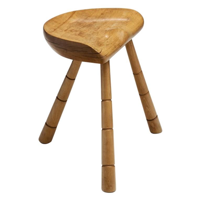 Swiss Tripod Folding Hunting Stool Leather and Beech, 1940s at 1stDibs