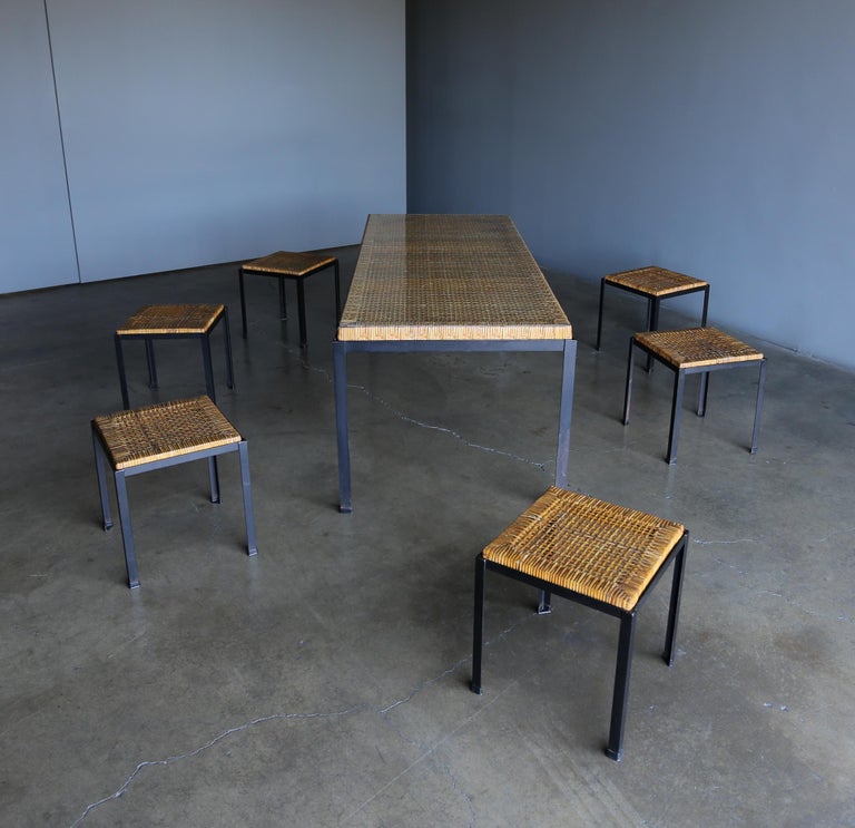 Danny Ho Fong Iron and Cane Set of Six Stools w/ Dining Table for Tropi ...