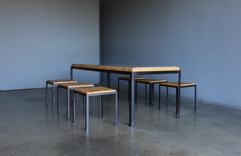Danny Ho Fong Iron and Cane Set of Six Stools w/ Dining Table for Tropi ...