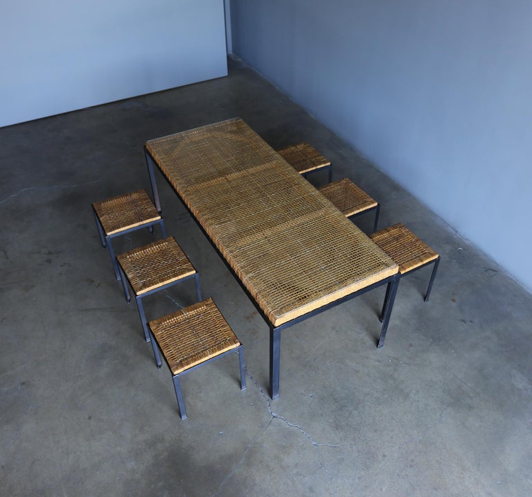 Danny Ho Fong Iron and Cane Set of Six Stools w/ Dining Table for Tropi ...