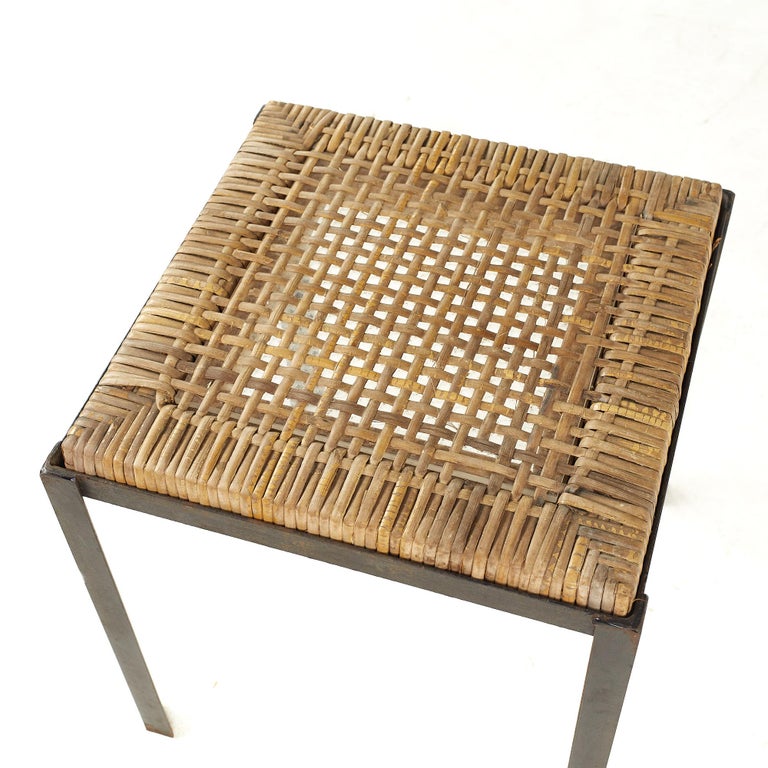 Danny Ho Fong Mid Century Iron and Cane Dining Table with 6 Stools For ...