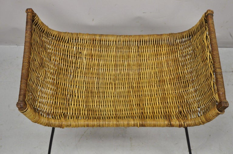 Danny Ho Fong Tropi-cal Rattan and Wrought Iron Mid-Century Ottoman ...