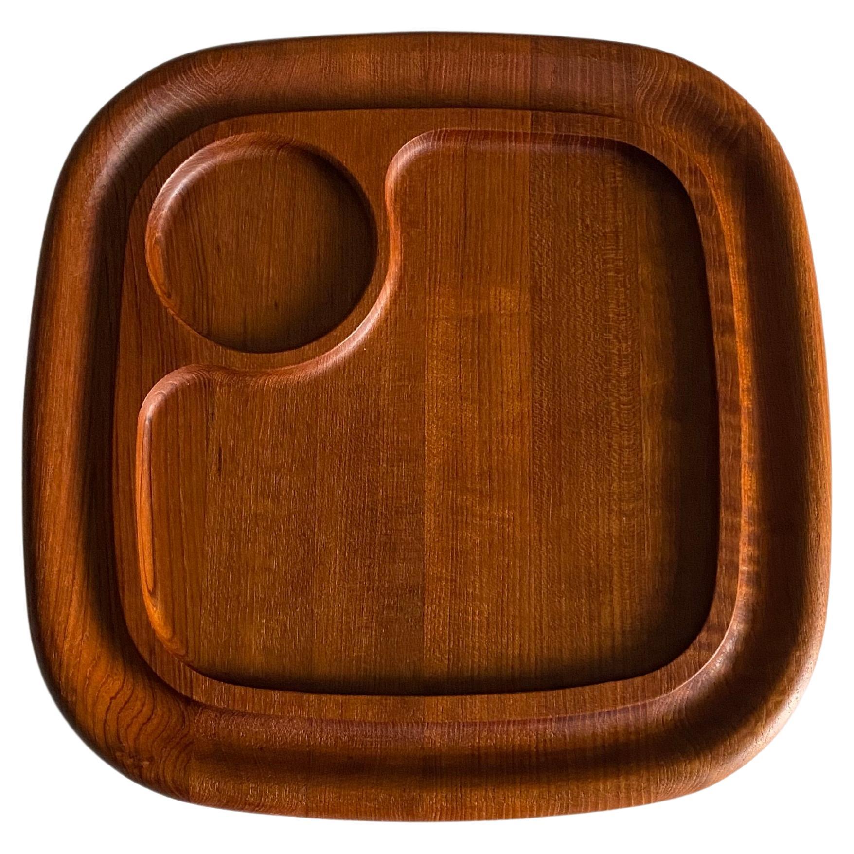 Vintage Divided Teak Serving Tray with Glass Dish by Digsmed For Sale ...