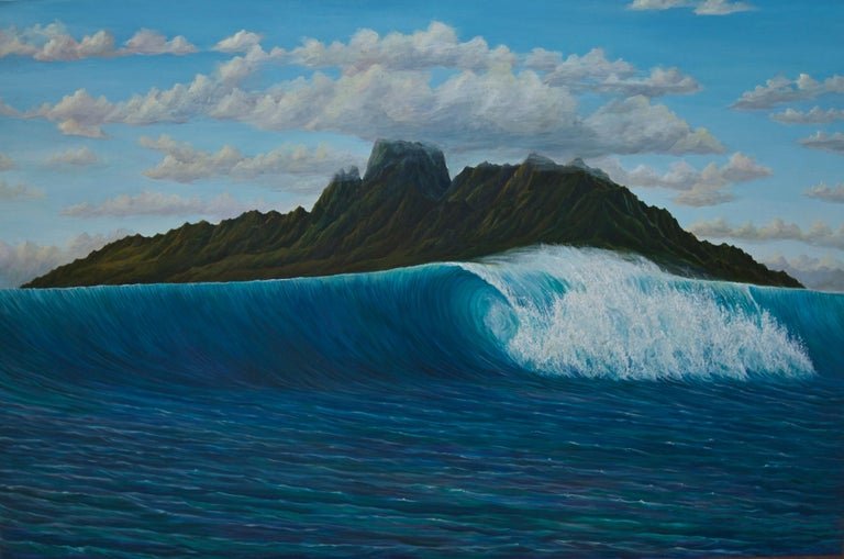 Dante Rondo - Wave With Bora Bora - Landscape Painting - Acrylic On ...