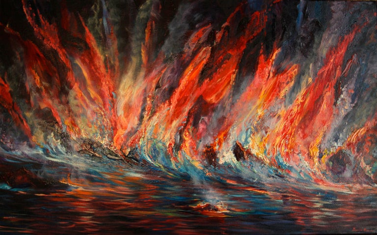 Dante Rondo - Lava Flow Into Sea - Hawaii - Oil On Canvas - Abstract ...