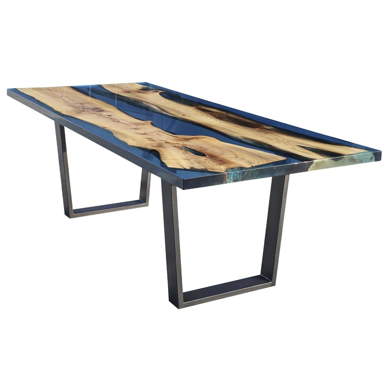 Blu Glass Oval Top Dining Table, 1950s at 1stDibs