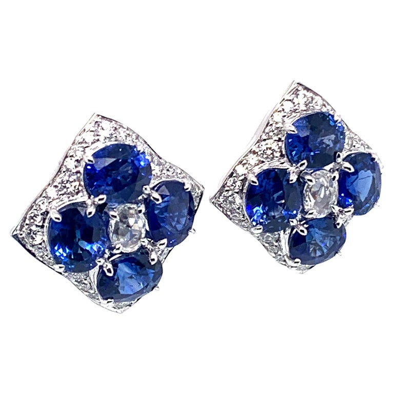 Danuta 4.72 Carat Blue Sapphire .66 Carat Diamond Stud Earrings For ...