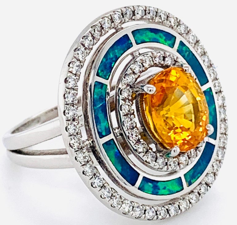 Danuta Yellow Sapphire Australian Natural Opal Inlay Diamond Engagement ...