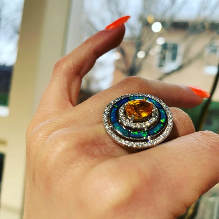 Danuta Yellow Sapphire Australian Natural Opal Inlay Diamond Engagement ...