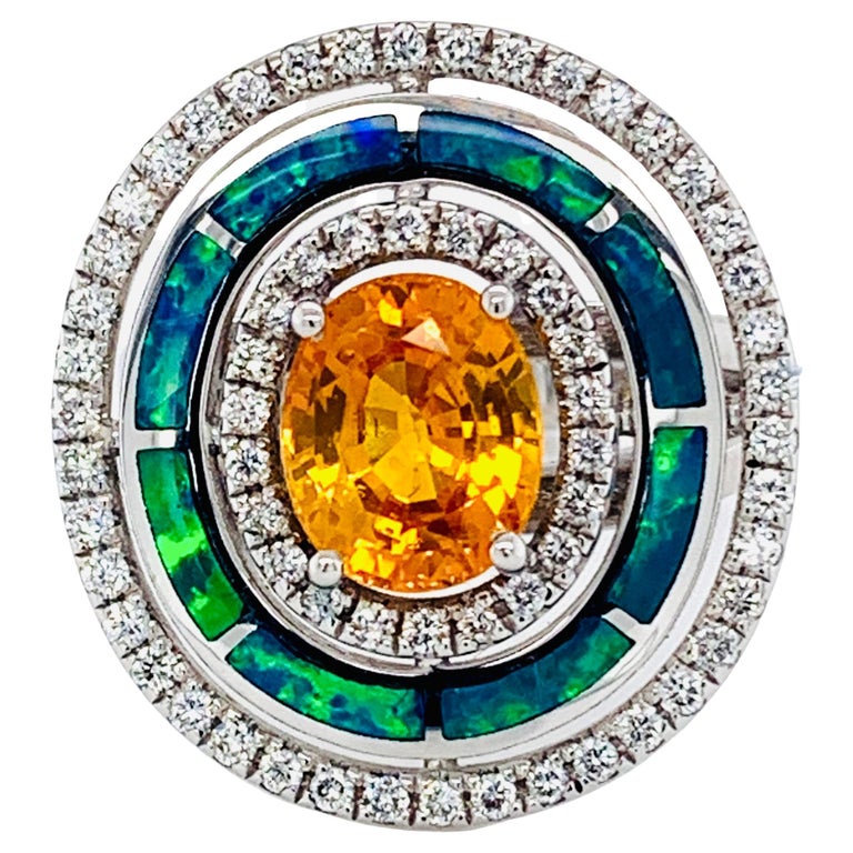 Danuta Yellow Sapphire Australian Natural Opal Inlay Diamond Engagement ...