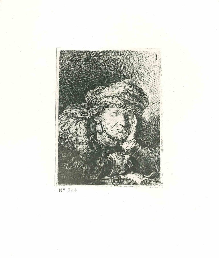 Old Woman Sleeping - Etching after Rembrandt - 19th Century For Sale at 1stDibs