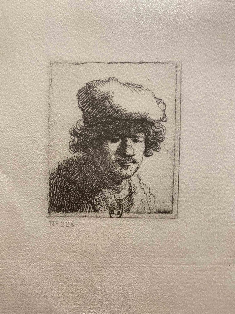 Self-Portrait with Cap Pulled Forward - Etching after Rembrandt - 19th Century at 1stDibs
