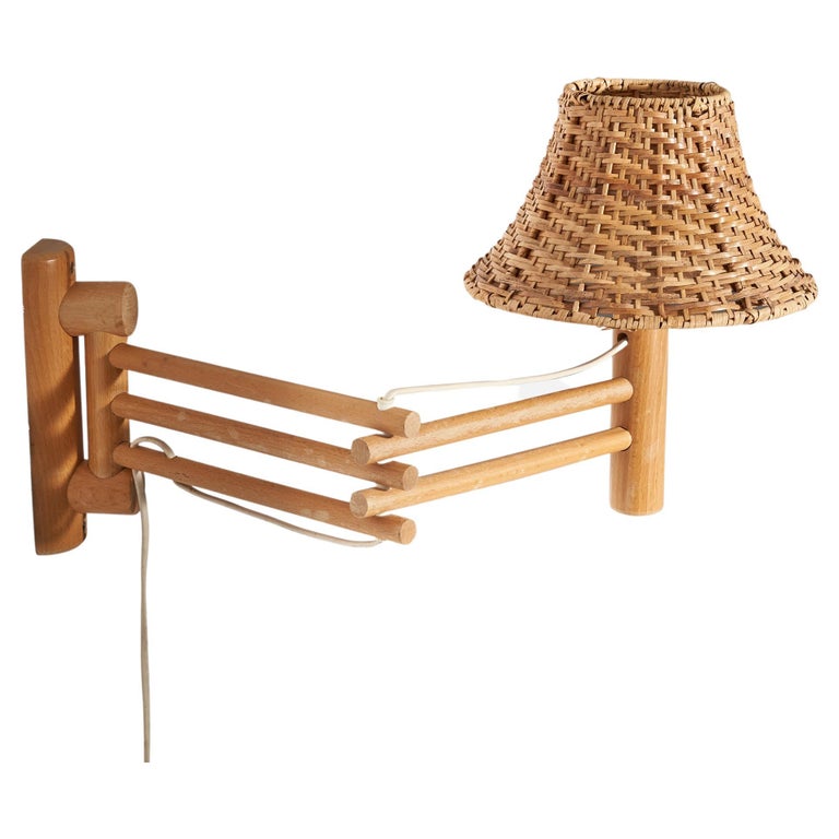 Darø, Adjustable Wall Light, Oak, Rattan, Denmark, 1960s For Sale at ...