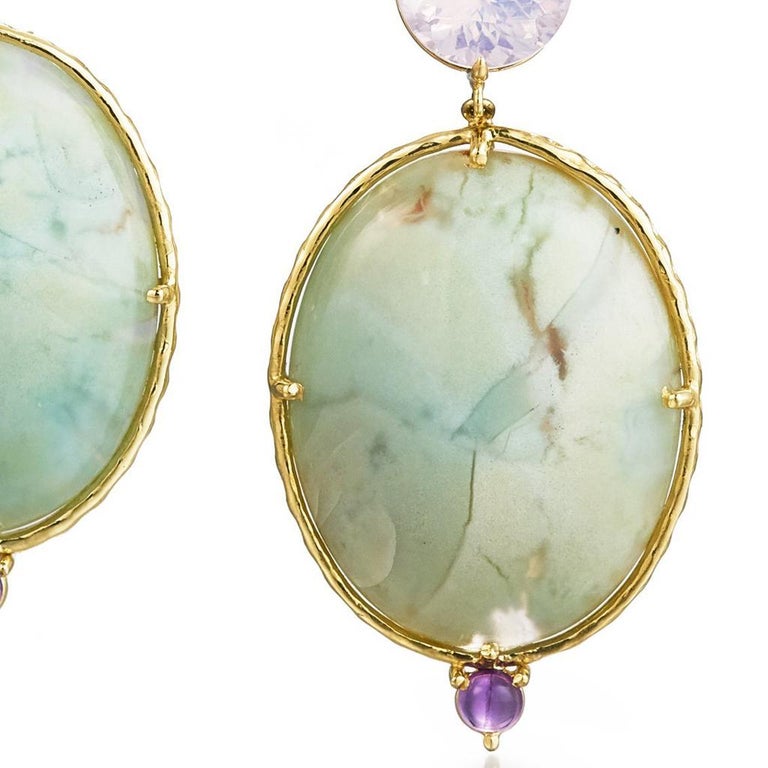 Daria de Koning Amethyst, Opalescent Quartz, Aquaprase Earrings at 1stDibs