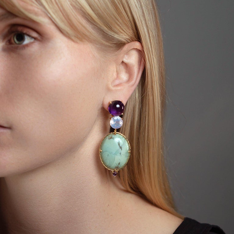 Daria de Koning Amethyst, Opalescent Quartz, Aquaprase Earrings at 1stDibs