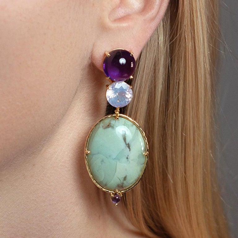 Daria de Koning Amethyst, Opalescent Quartz, Aquaprase Earrings at 1stDibs