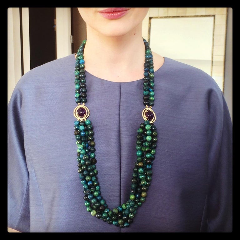 Daria de Koning Long Amethyst Cabochon, Azure-Malachite Bead Necklace ...