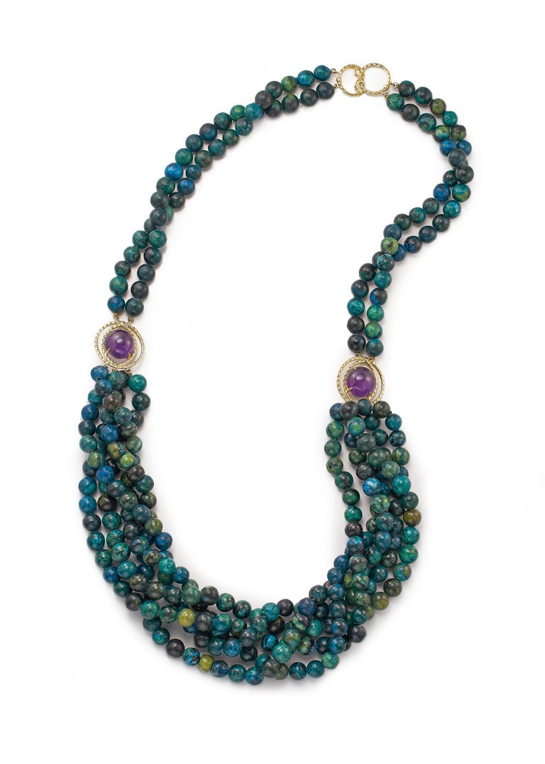 Daria de Koning Long Amethyst Cabochon, Azure-Malachite Bead Necklace ...