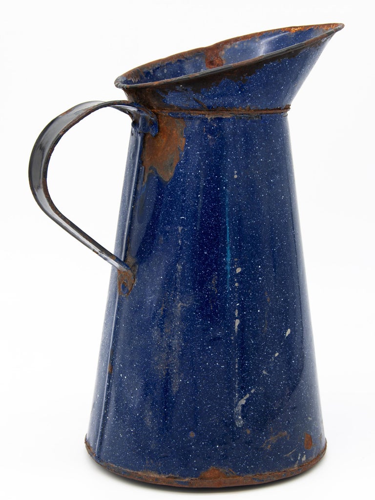 Dark Blue Enamel Cast Pitcher For Sale at 1stDibs | blue enamel pitcher