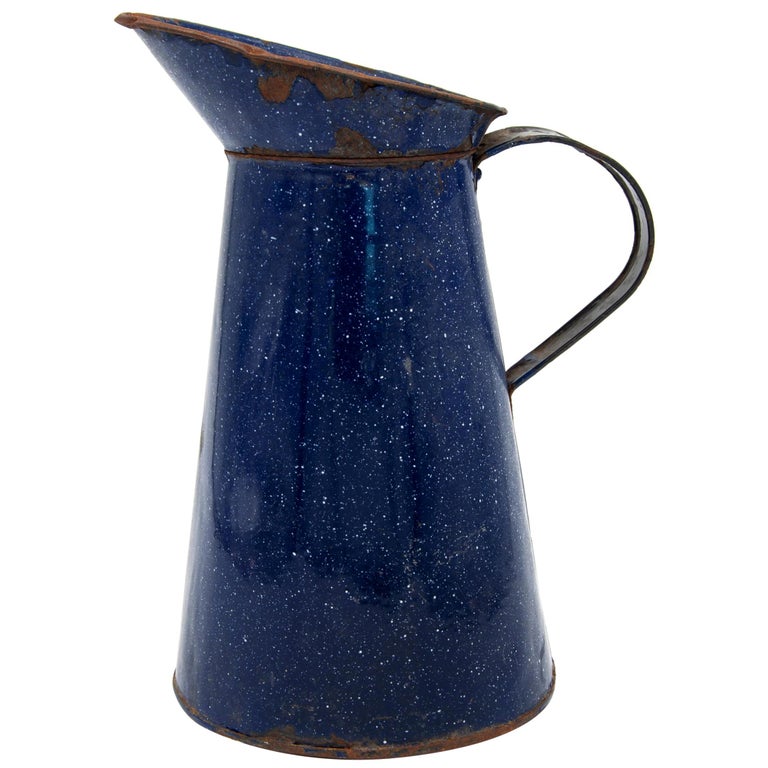 Dark Blue Enamel Cast Pitcher For Sale at 1stDibs | blue enamel pitcher
