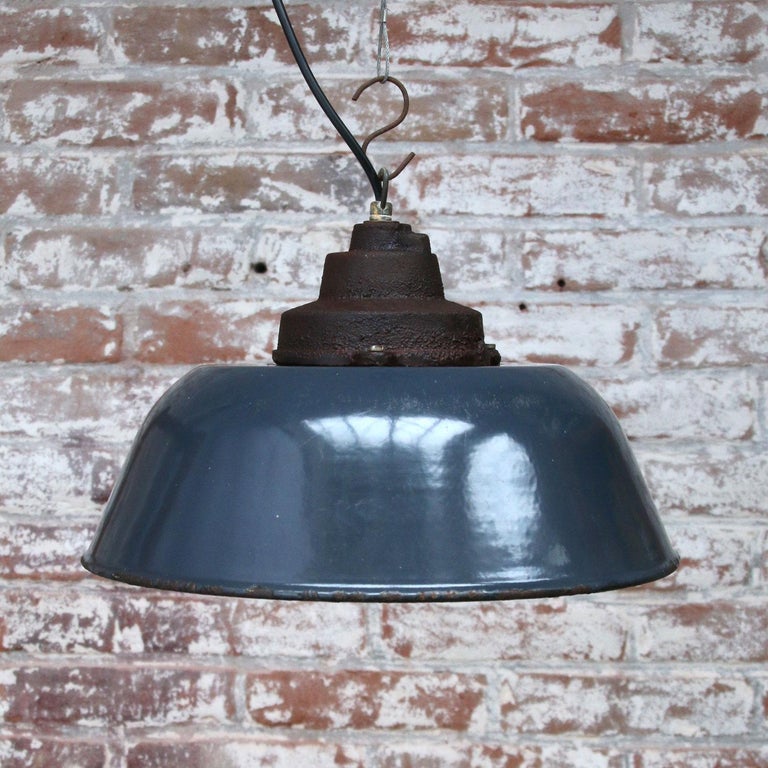 Dark Blue Enamel Vintage Industrial Cast Iron Top Factory Pendant ...