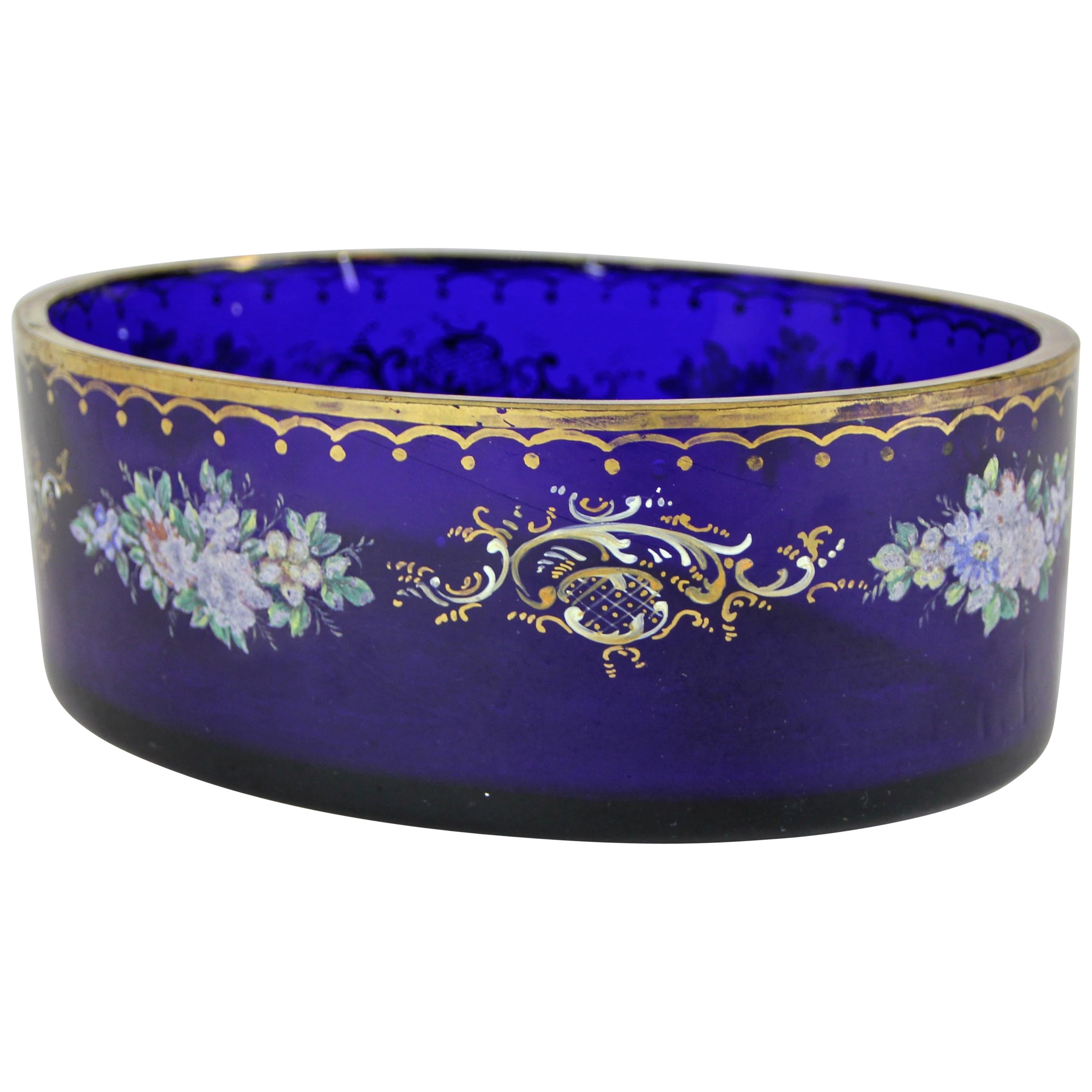 Hand Painted Lotus Designed Bowl Lusterware Blue For Sale at 1stDibs