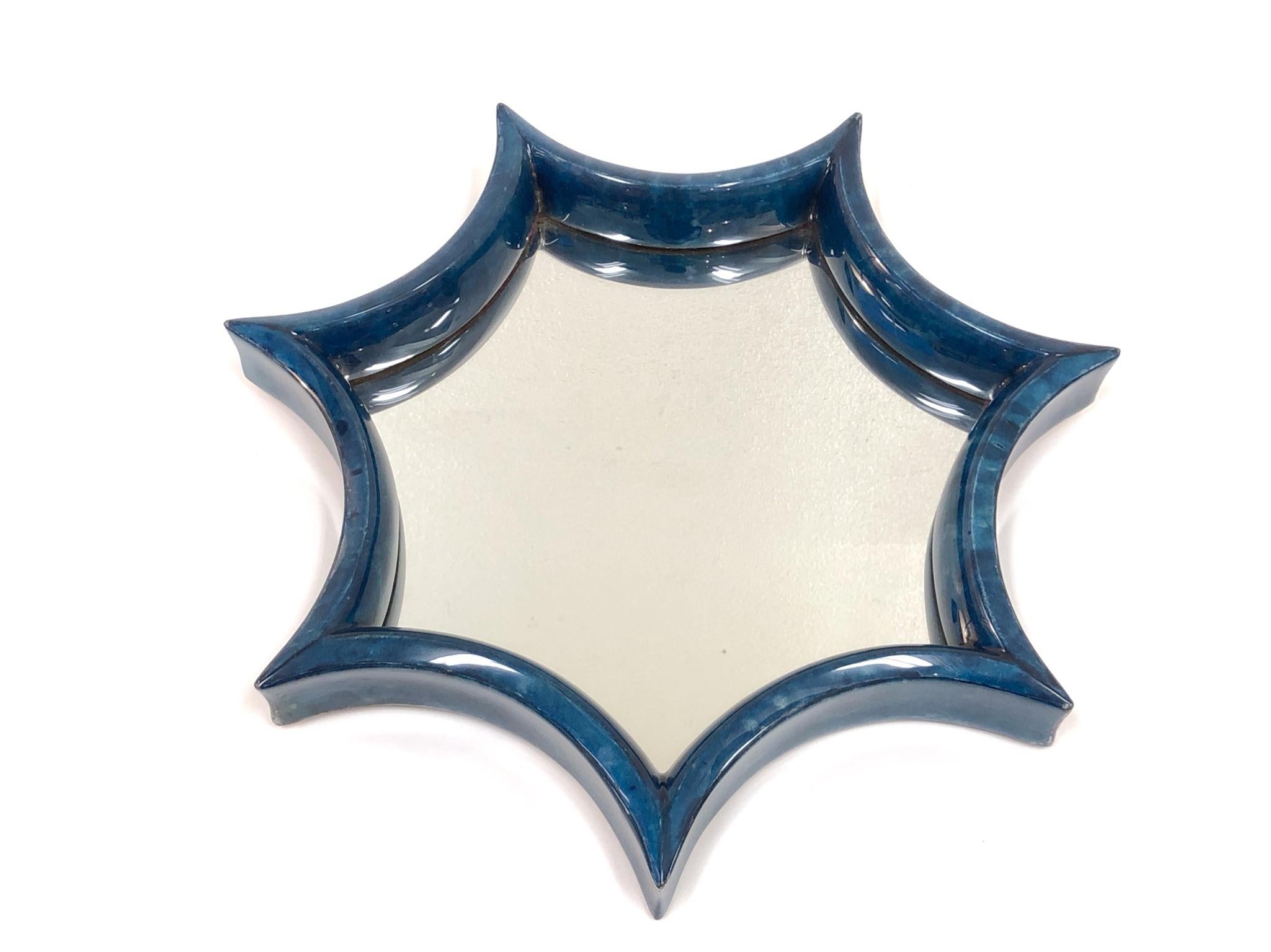 Dark Blue Goatskin Wall Mirror For Sale at 1stDibs