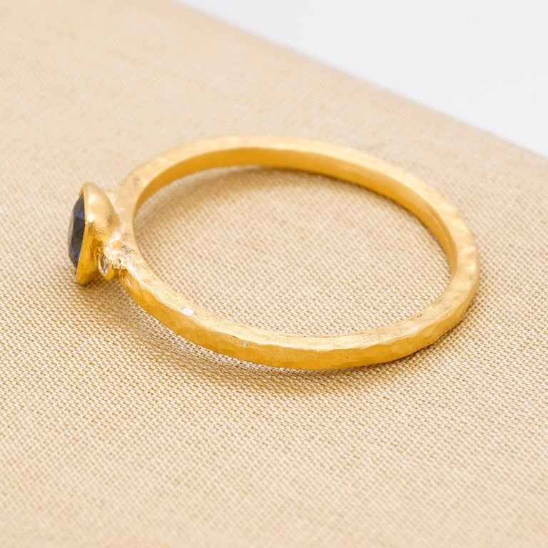 Dark Blue Sapphire Stacker Ring with Diamonds, 24kt Gold For Sale at ...