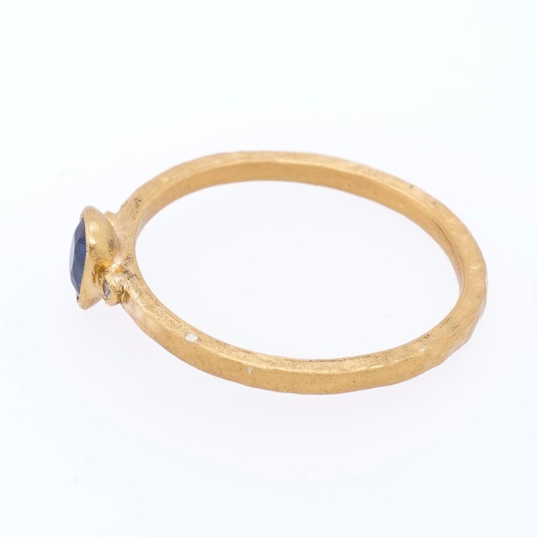 Dark Blue Sapphire Stacker Ring with Diamonds, 24kt Gold For Sale at ...