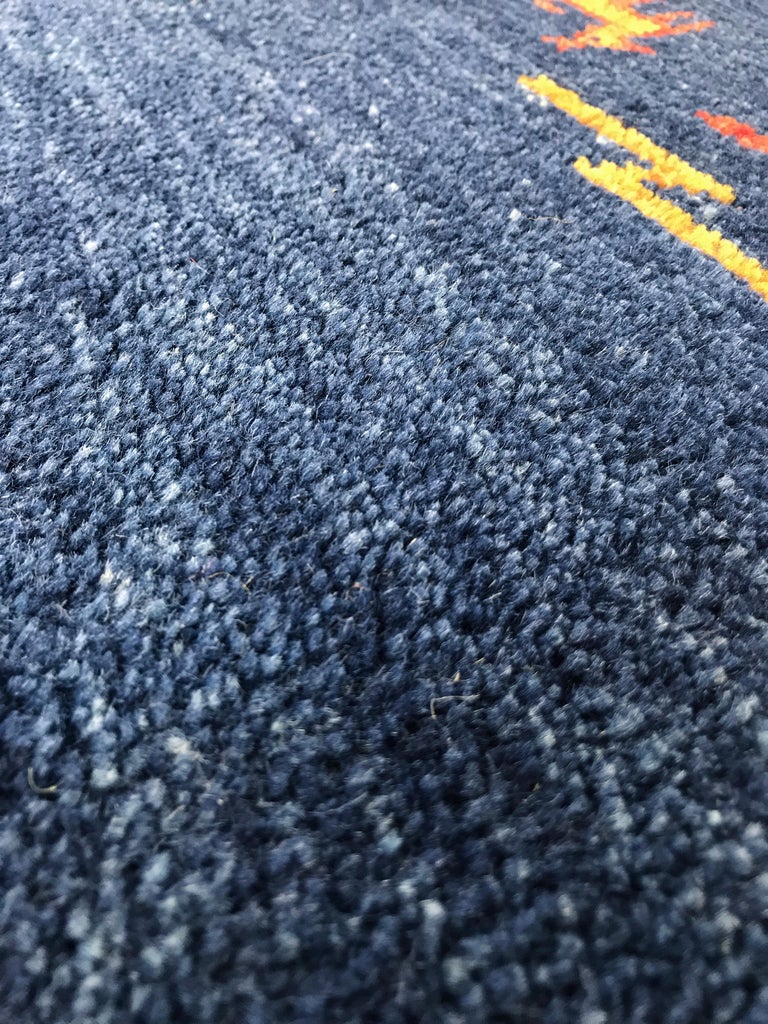 Dark Blue Wool Gabbeh Style Area Rug with Tribal Elements at 1stDibs ...