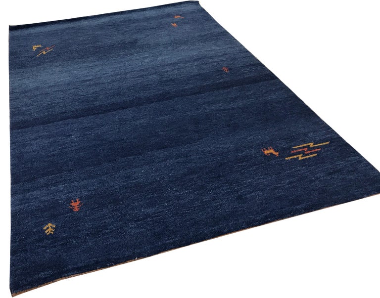 Dark Blue Wool Gabbeh Style Area Rug with Tribal Elements at 1stDibs ...