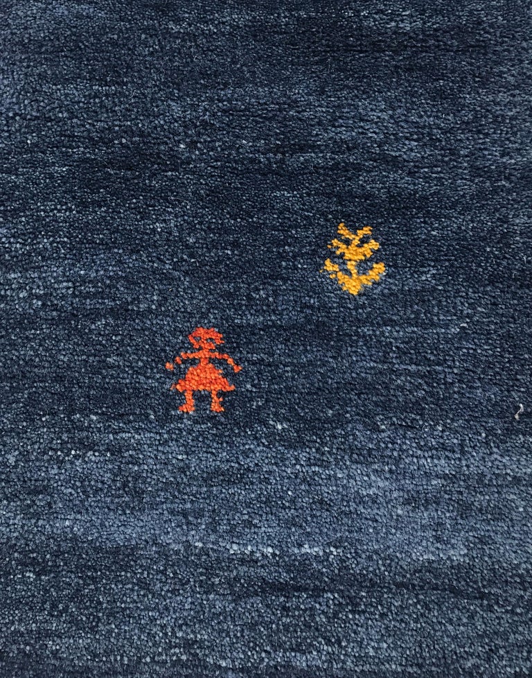 Dark Blue Wool Gabbeh Style Area Rug with Tribal Elements at 1stDibs ...