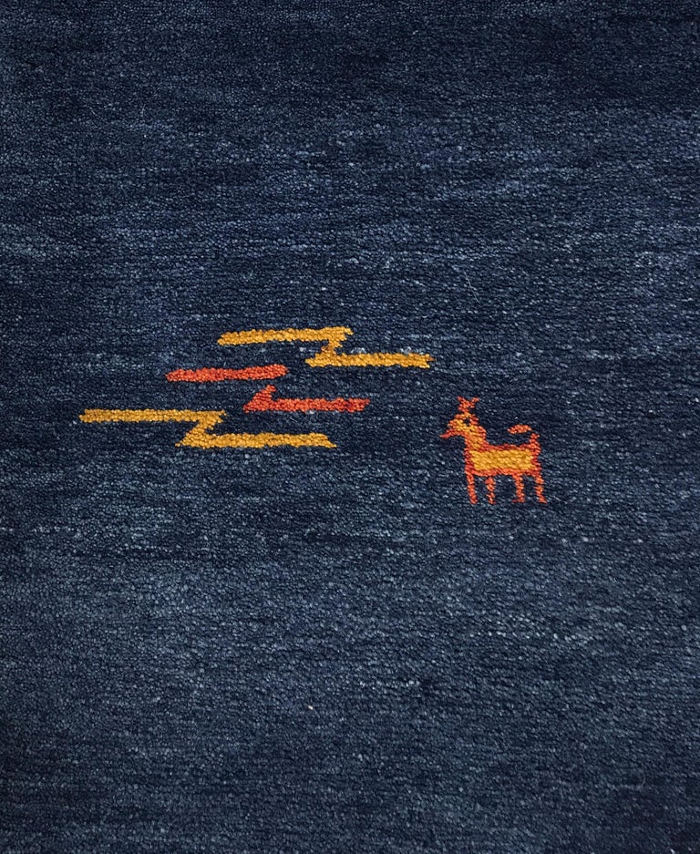 Dark Blue Wool Gabbeh Style Area Rug with Tribal Elements at 1stDibs ...