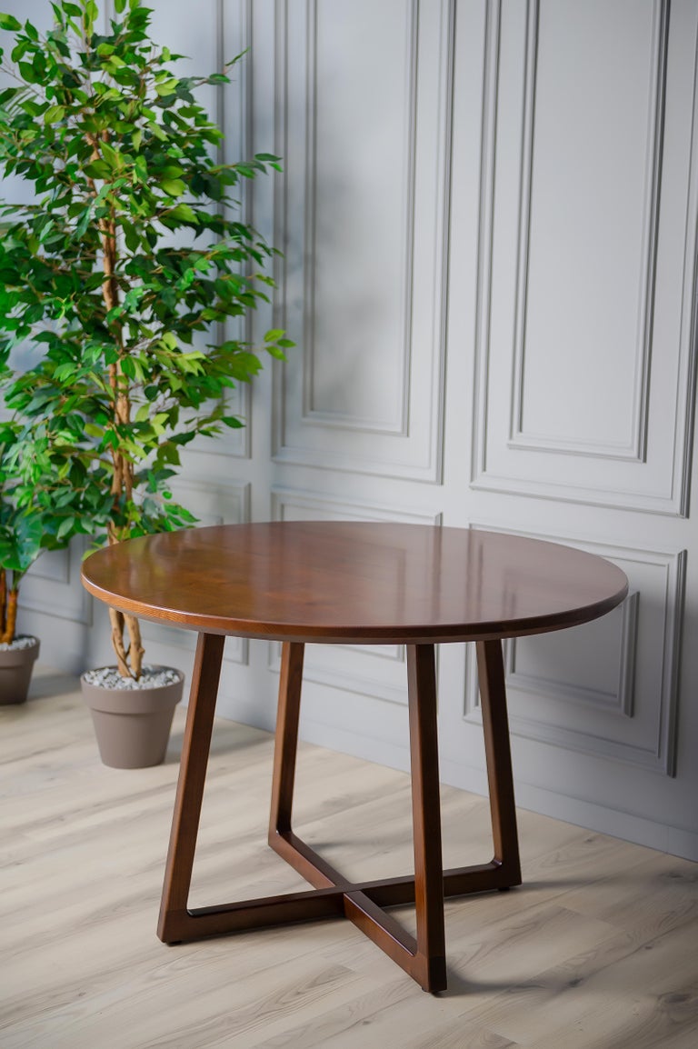 Dark Brown Ash Solid Wood Round Dining Table For Sale at 1stDibs