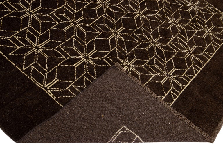 Dark Brown Modern Moroccan Style Handmade Geometric Motif Wool Rug by ...