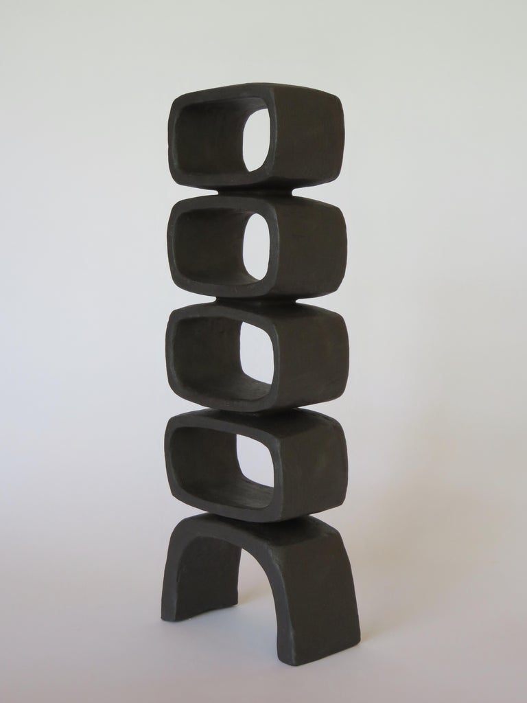 Dark Matte Brown Modern TOTEM, 4 Stacked Rectangles, HandBuilt Ceramic ...