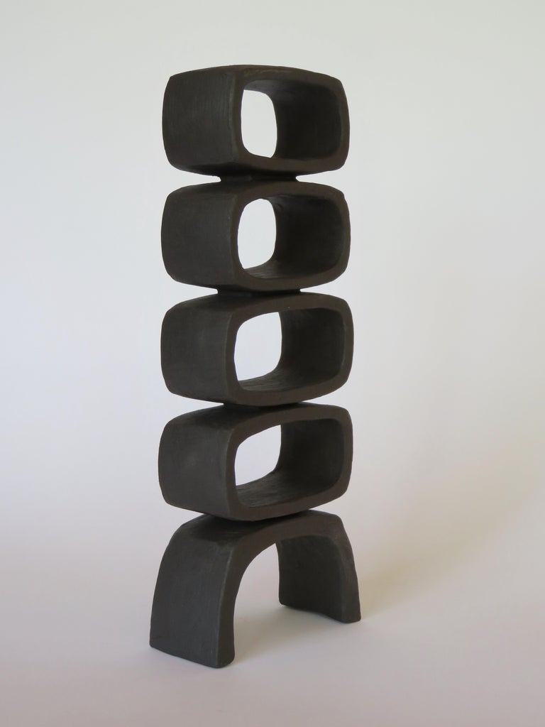 Dark Matte Brown Modern TOTEM, 4 Stacked Rectangles, HandBuilt Ceramic ...