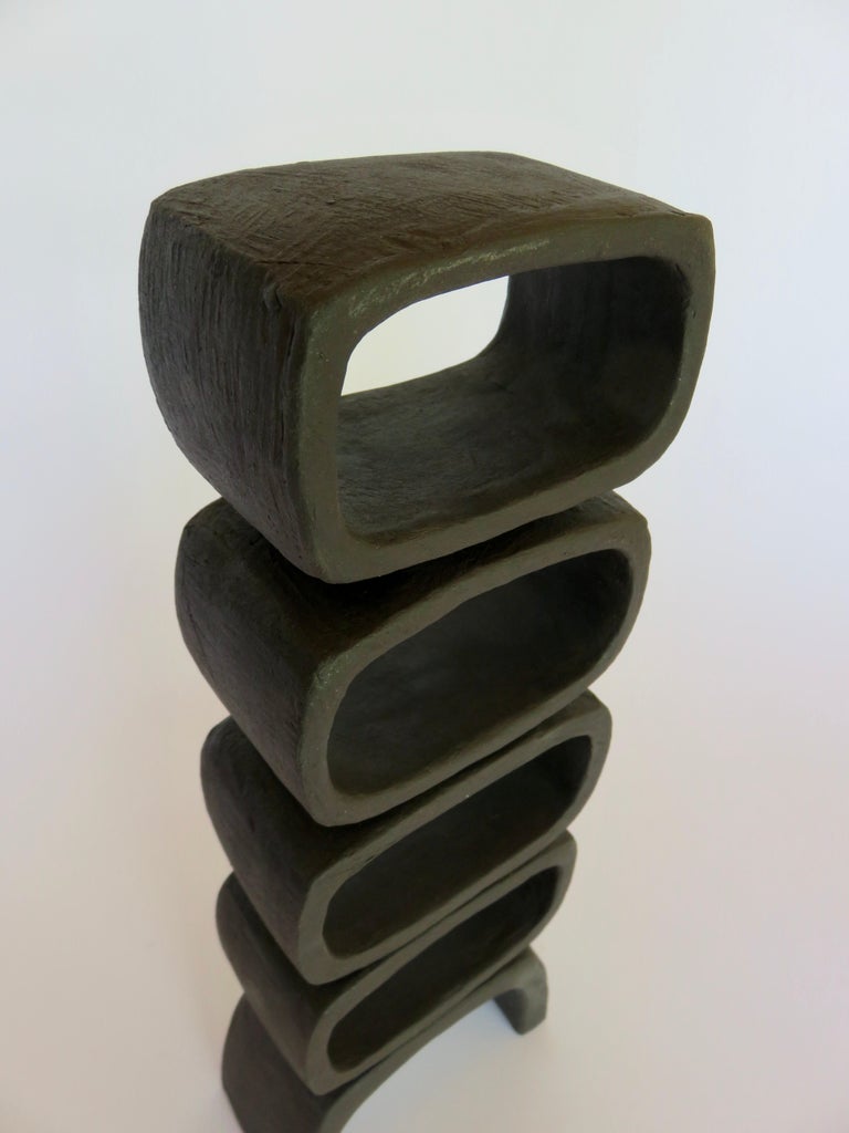 Dark Matte Brown Modern TOTEM, 4 Stacked Rectangles, HandBuilt Ceramic ...