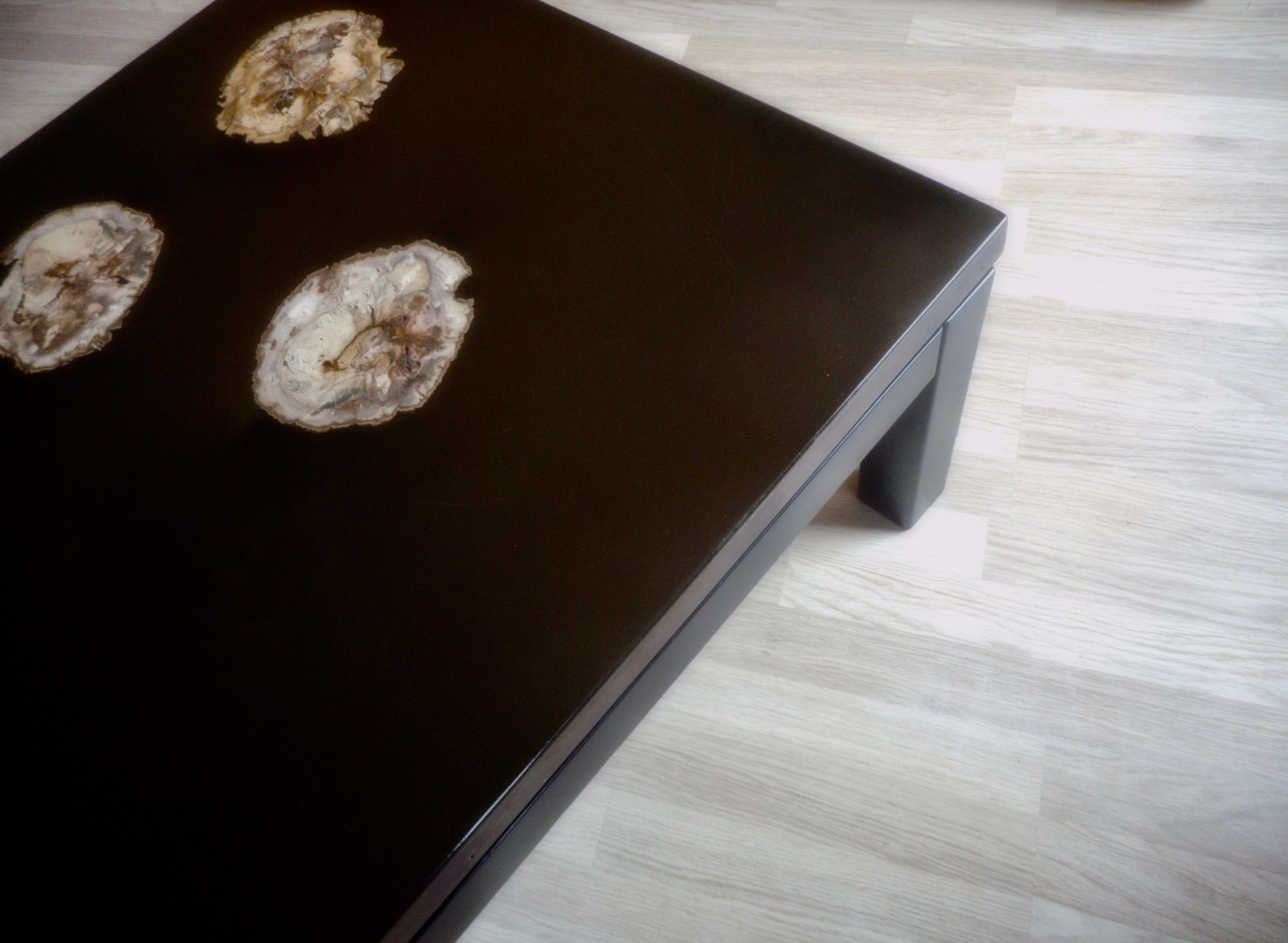 Dark Brown Resin Table with Petrified Wood Inclusions, Belgium, 1970 at ...