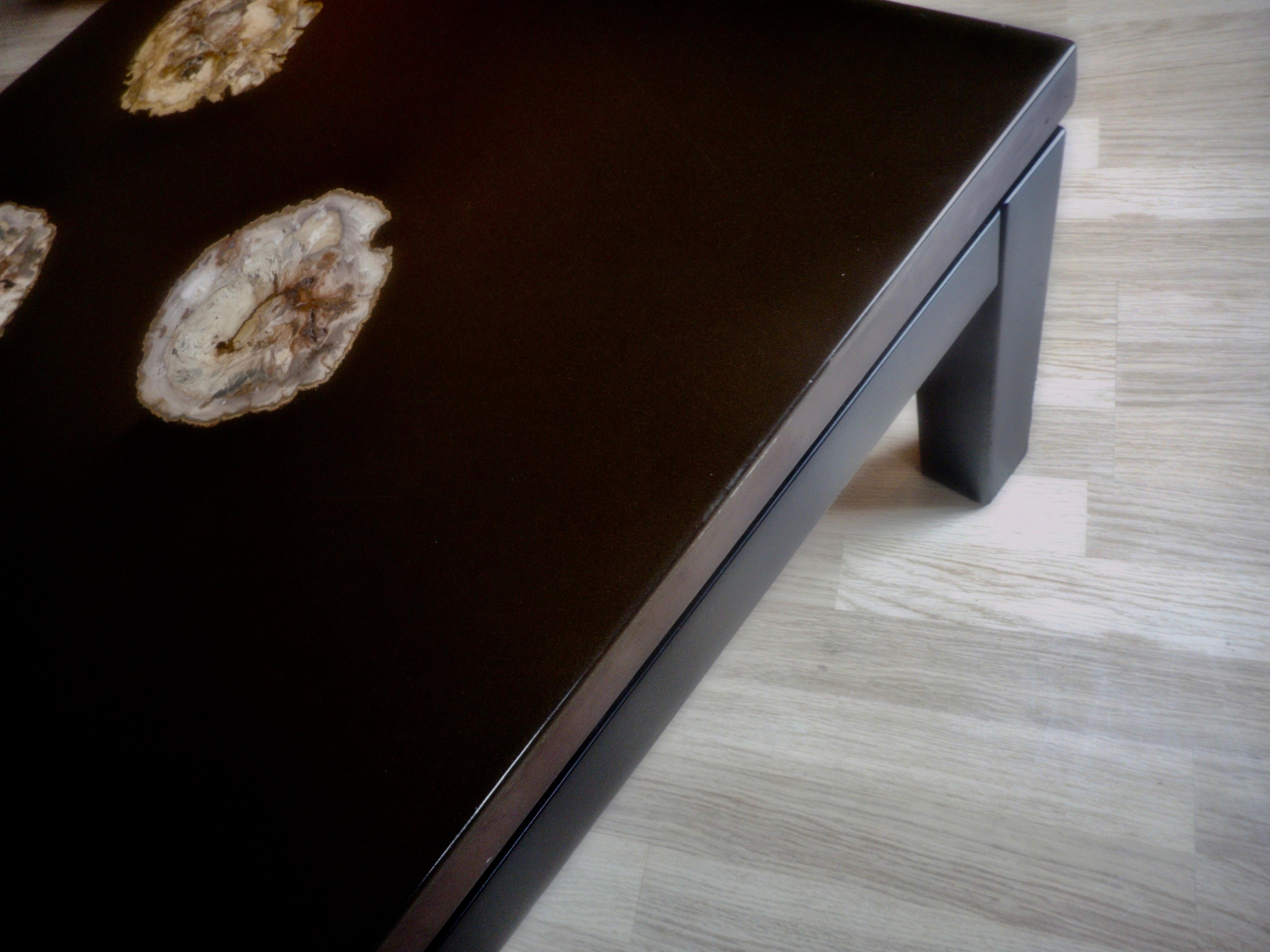 Dark Brown Resin Table with Petrified Wood Inclusions, Belgium, 1970 at ...