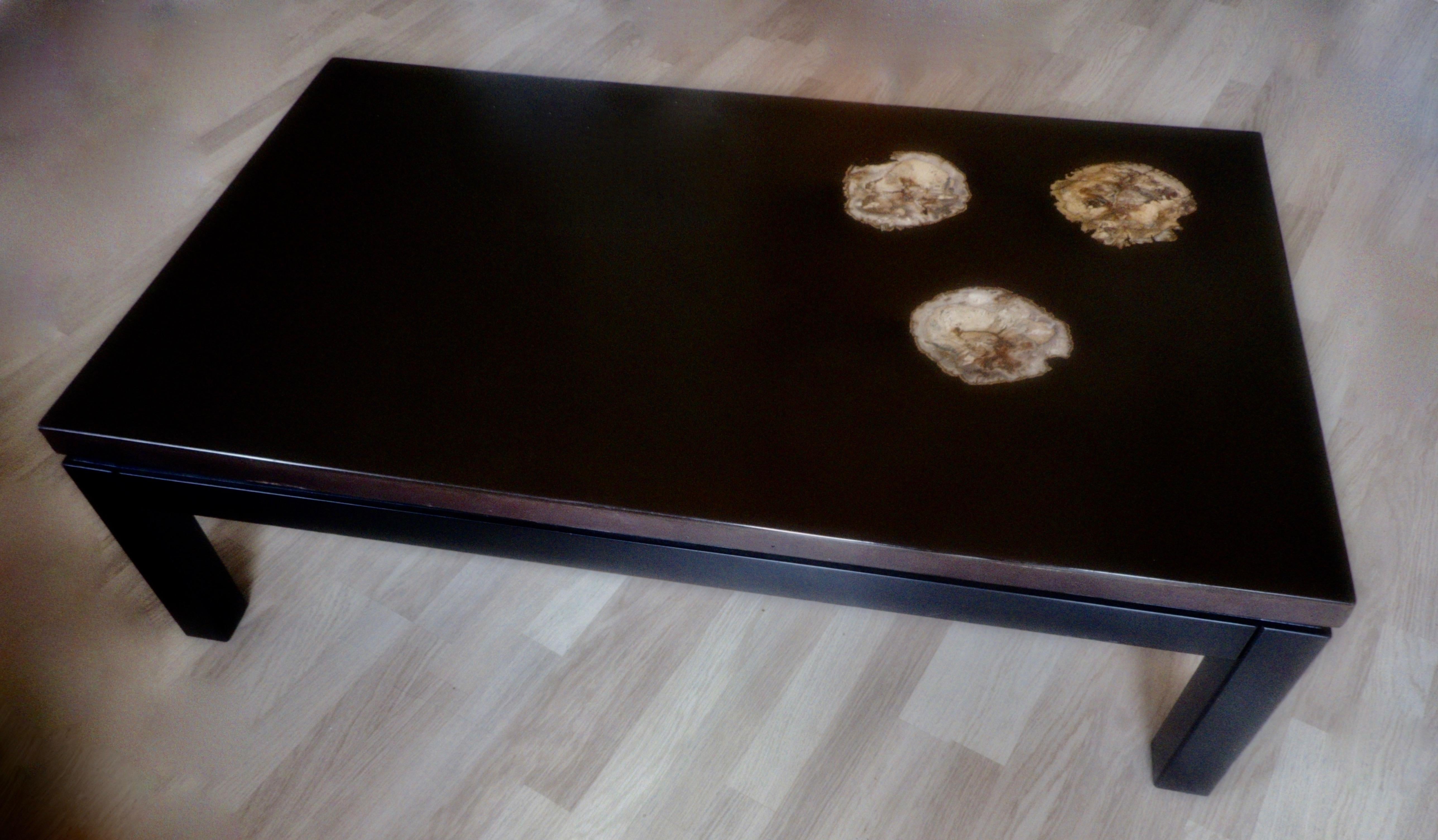 Dark Brown Resin Table with Petrified Wood Inclusions, Belgium, 1970 at ...