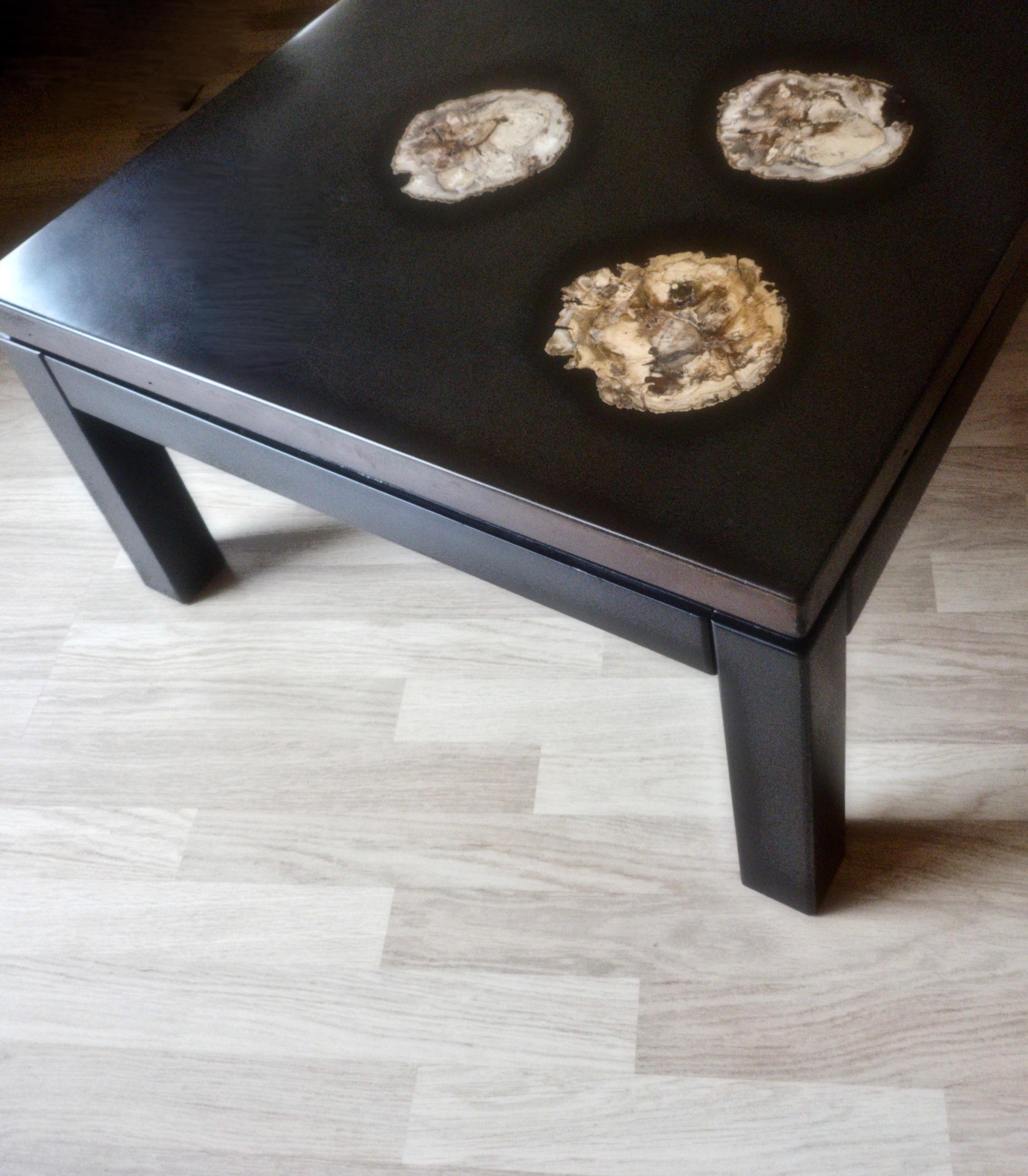 Dark Brown Resin Table with Petrified Wood Inclusions, Belgium, 1970 at ...