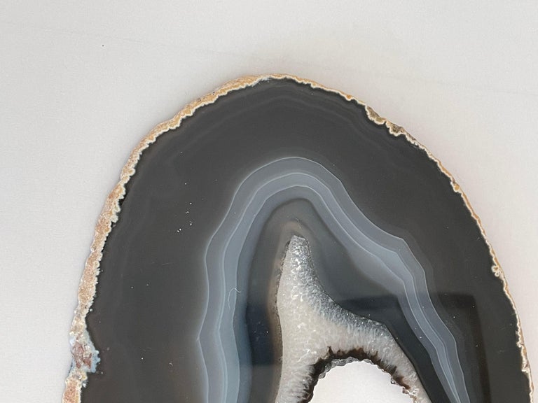 Dark Brown with Blue Rings Thin Slice Agate Sculpture, Brazil ...
